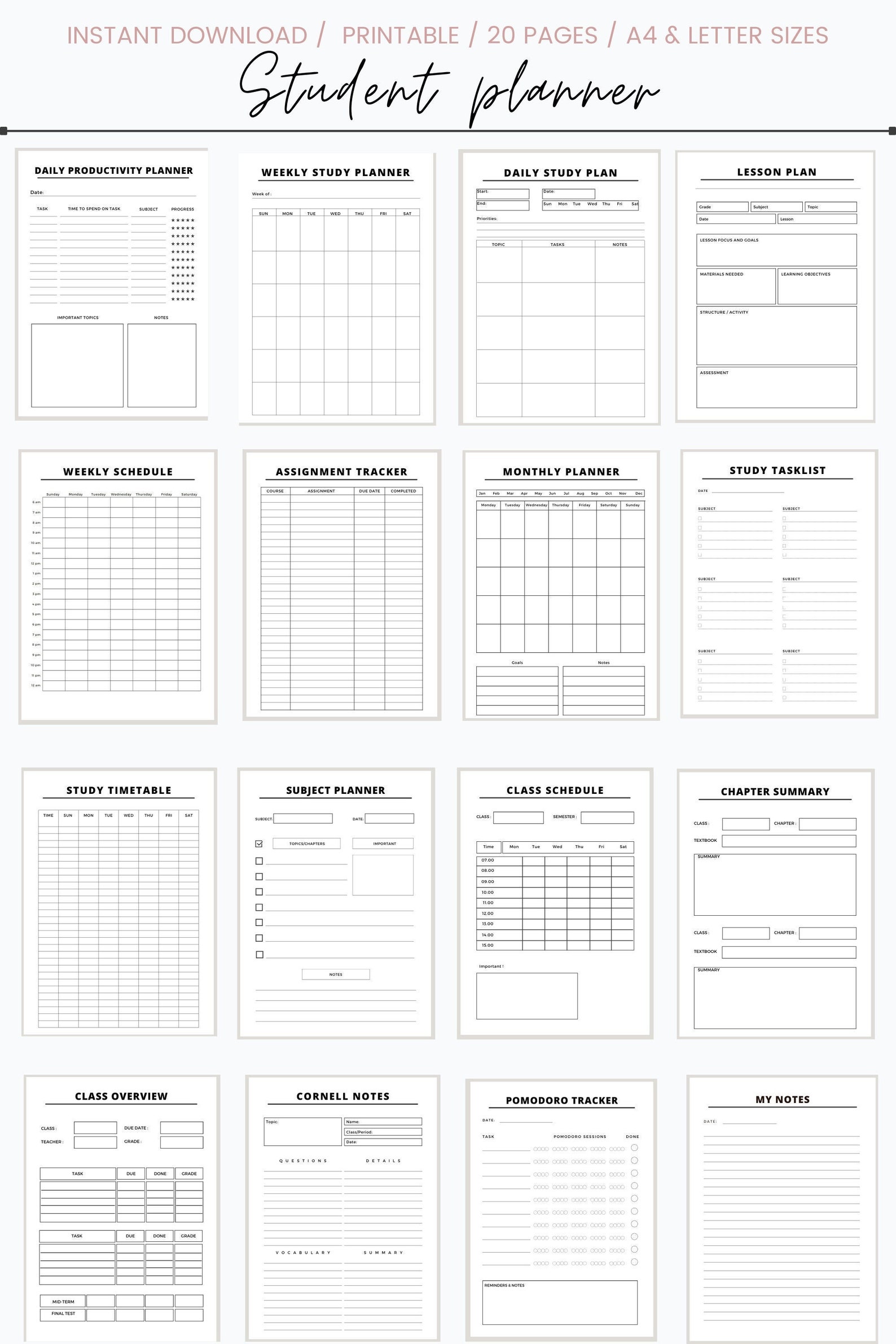 STUDENT PLANNER Imprimible /organizador De Estudios/planificador ...