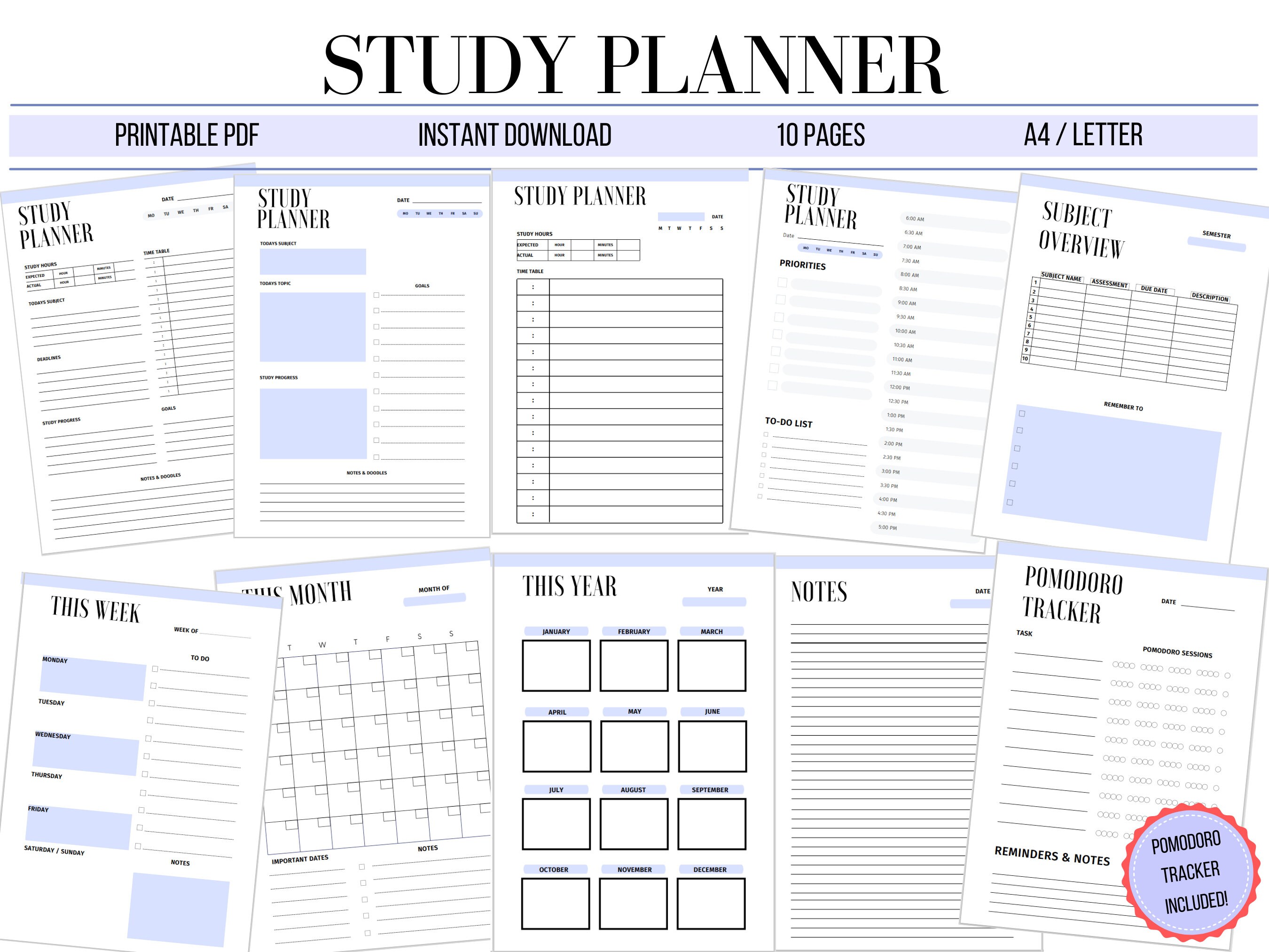 Study Planner, Student Planner, Personal Printable Planner, College ...