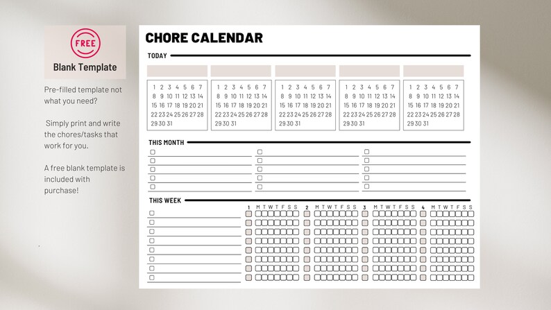 Chore Calendar Chore Chart Printable Monthly Chore Planner - Etsy
