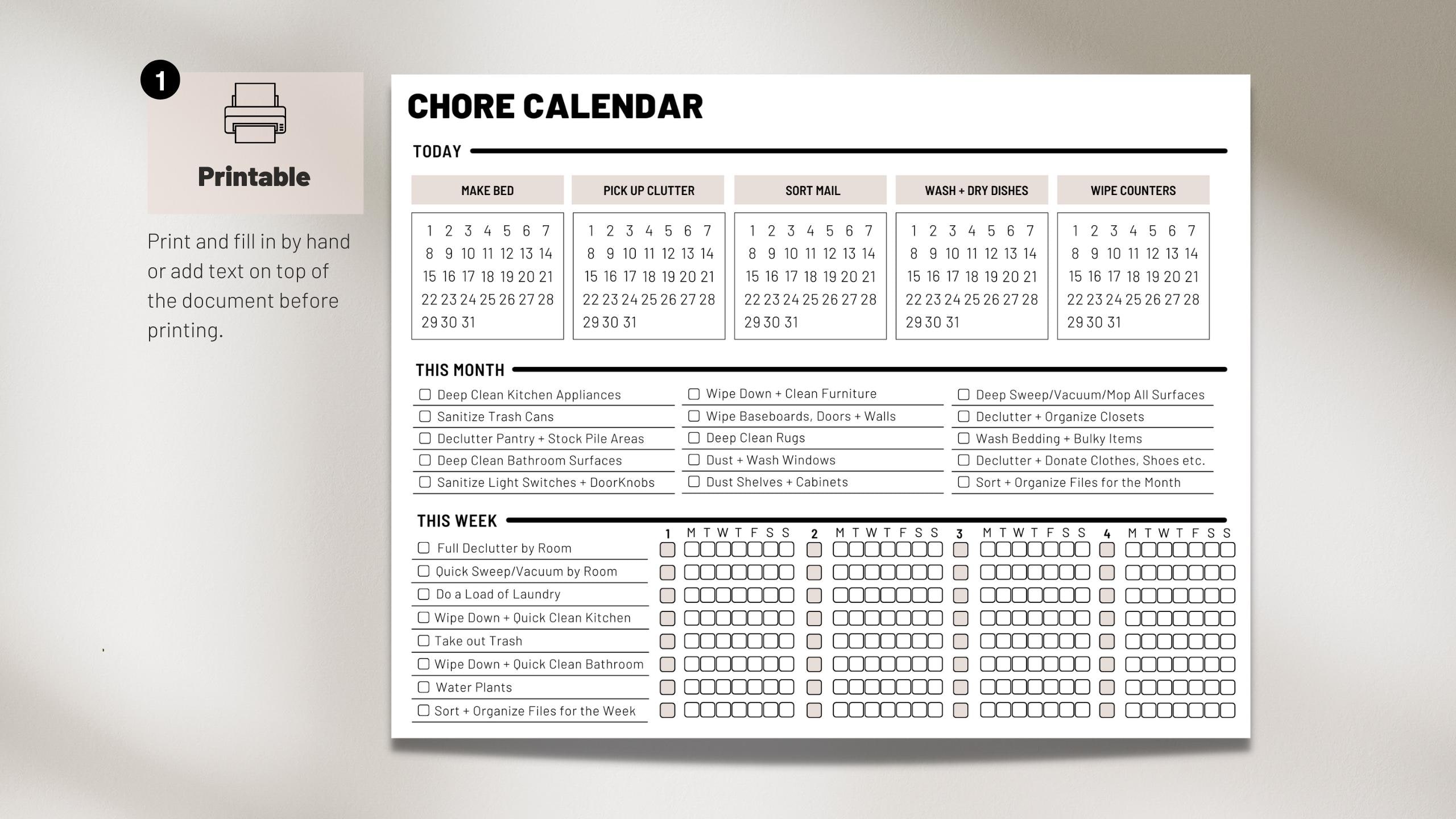 Chore Calendar | Chore Chart Printable | Monthly Chore Planner | Daily ...