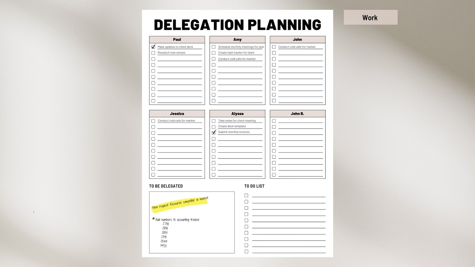 Work Planner Delegation Printable Productivity Planner Task Organizer ...