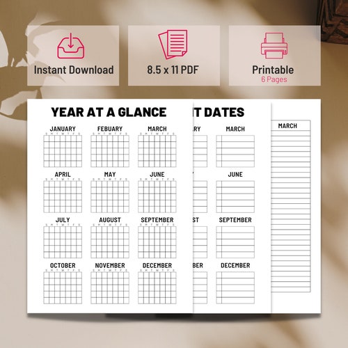 Yearly Planner Printable Yearly Overview Year at a Glance - Etsy