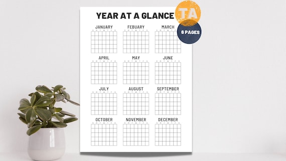 Year at a Glance Printable Any Year Calendar Planner - Etsy
