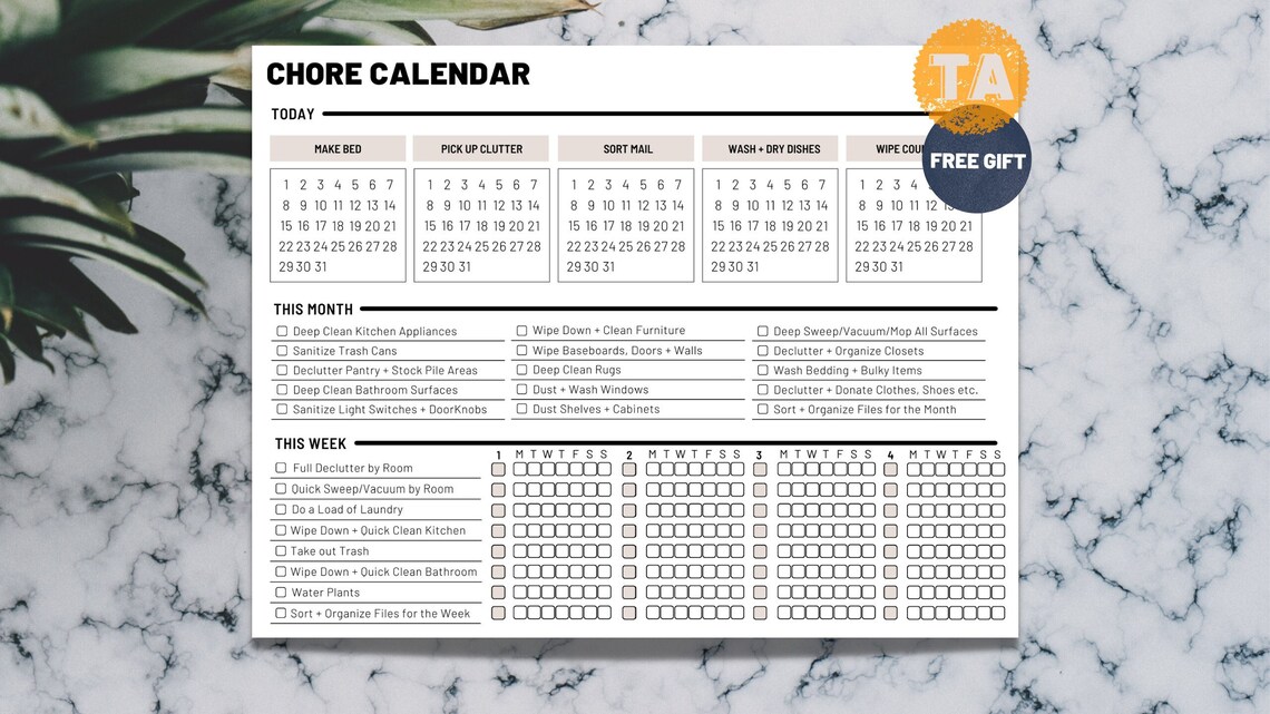 Chore Calendar Chore Chart Printable Monthly Chore Planner | Etsy