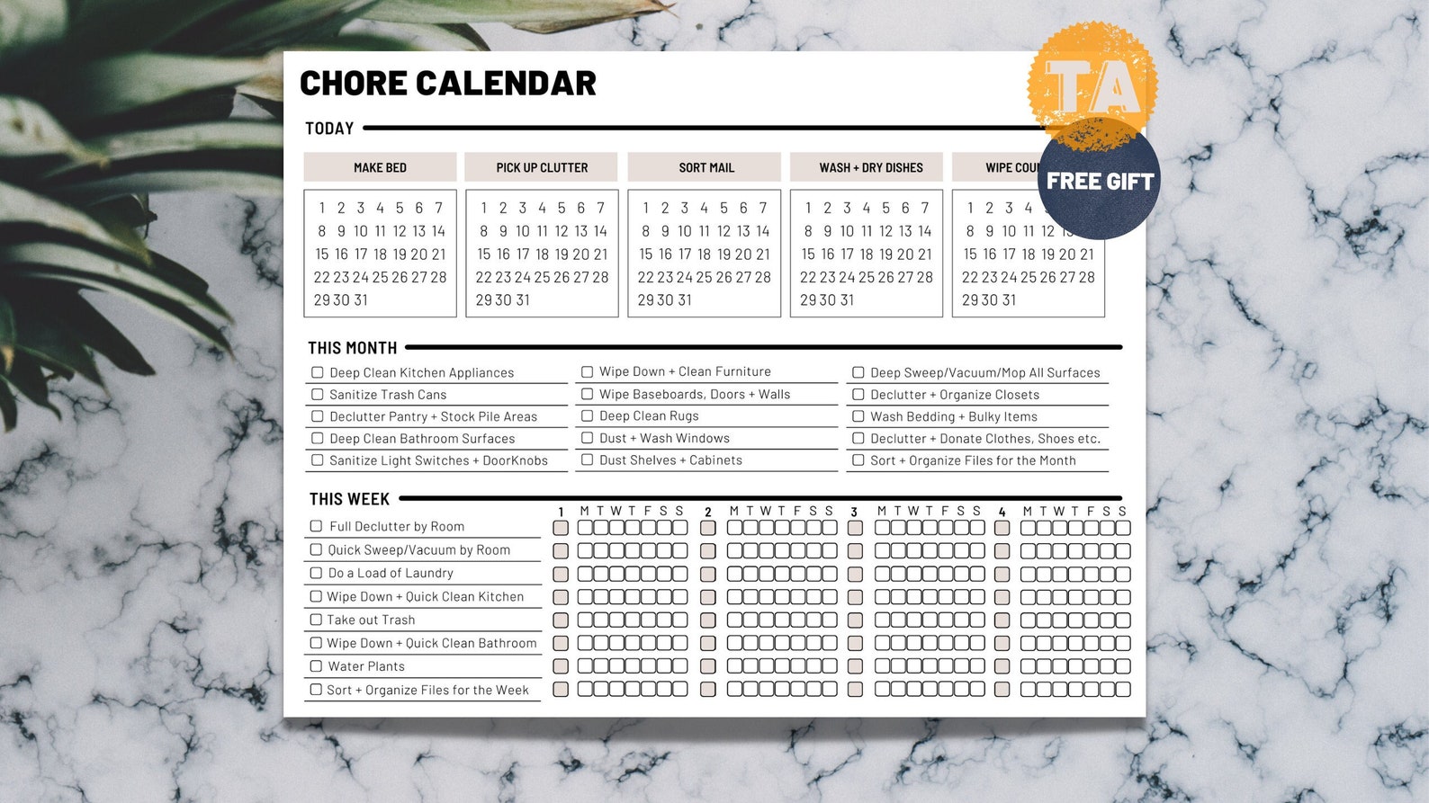 Chore Calendar Chore Chart Printable Monthly Chore Planner | Etsy