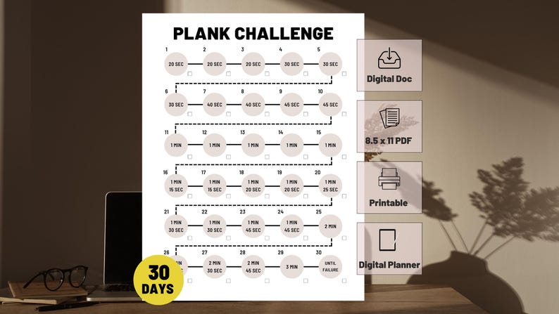 Plank Challenge | Fitness Tracker | Workout Planner | PDF Printable ...
