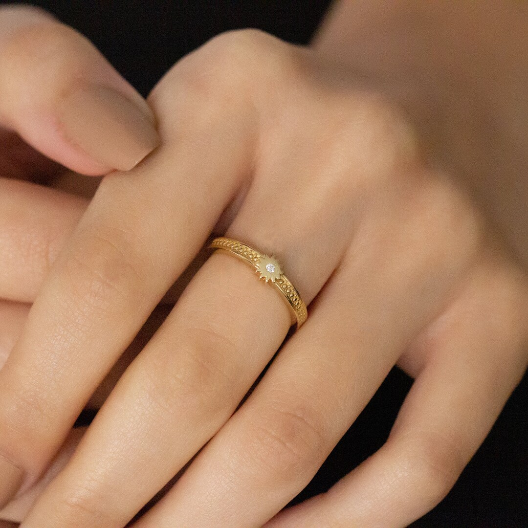 Original Gold Sun Ring, Solid Gold Sunshine Ring, Dainty Gold Sun Ring ...