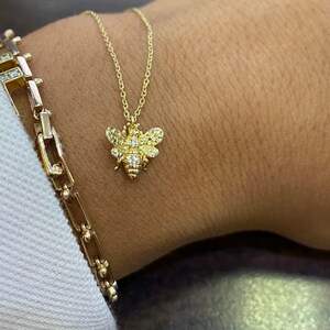 Tiny 14k Solid Gold Bee Necklace 14k Gold Bee Charm or With | Etsy
