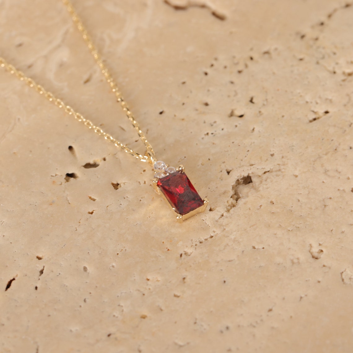 Ruby Necklace Ruby Pendant Red Stone Necklace Dainty Ruby - Etsy