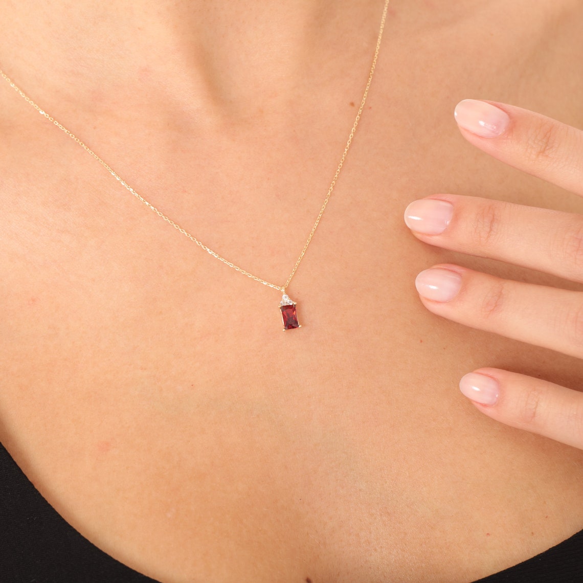 Ruby Necklace Ruby Pendant Red Stone Necklace Dainty Ruby - Etsy