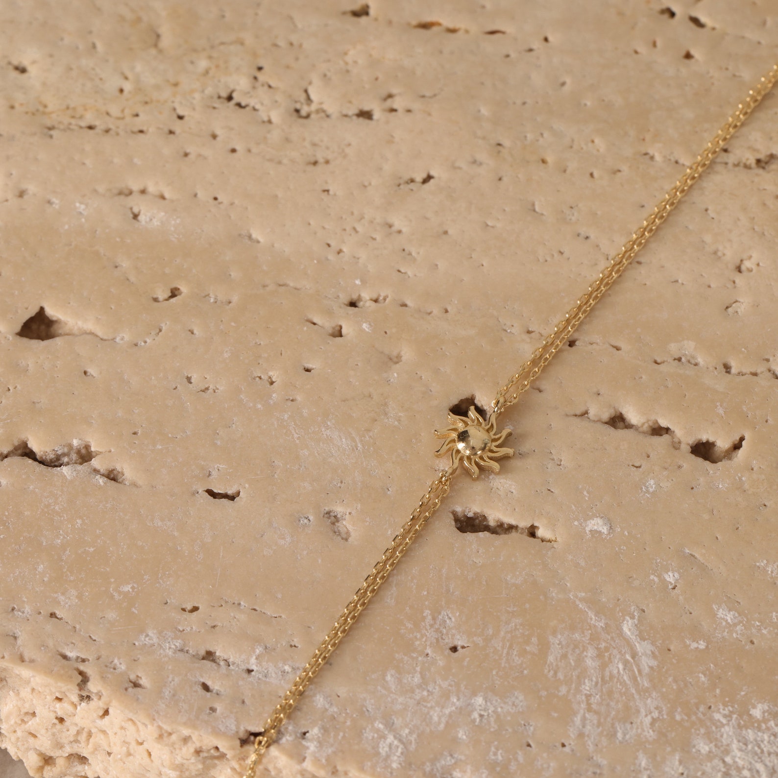 Gold Sun Bracelet Sun Charm Real Gold Sun Bracelet Dainty - Etsy