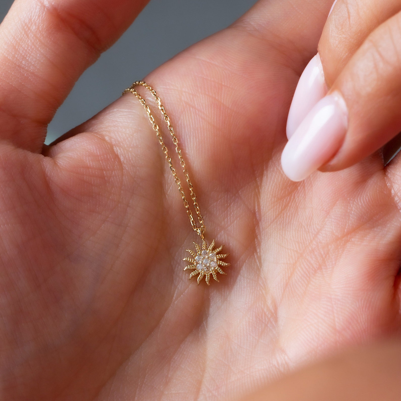 Gold Sun Necklace Sun Charm Real Gold Sun Necklace Dainty - Etsy