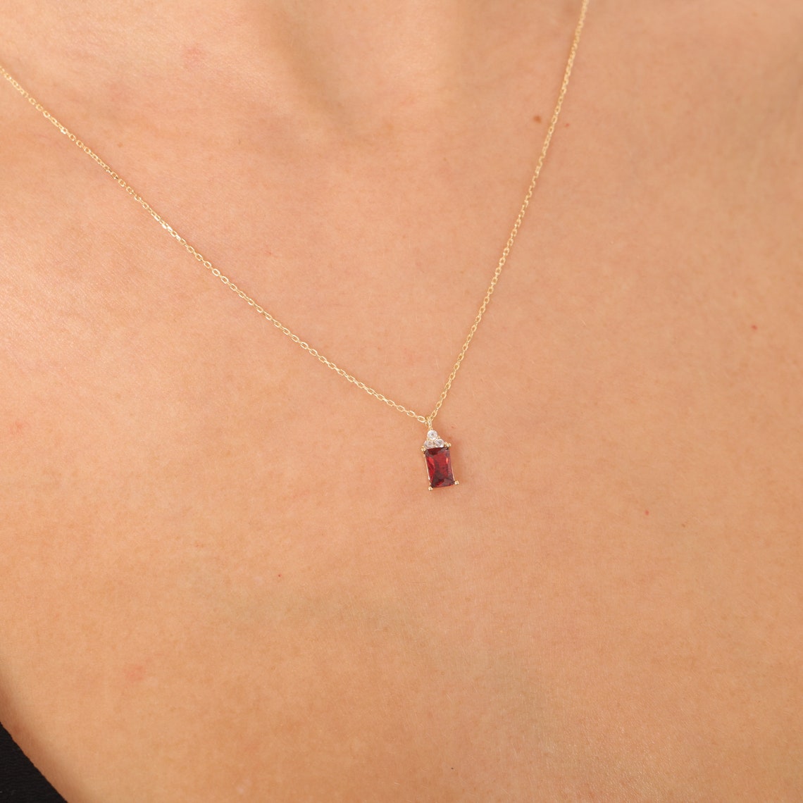 Ruby Necklace Ruby Pendant Red Stone Necklace Dainty Ruby - Etsy