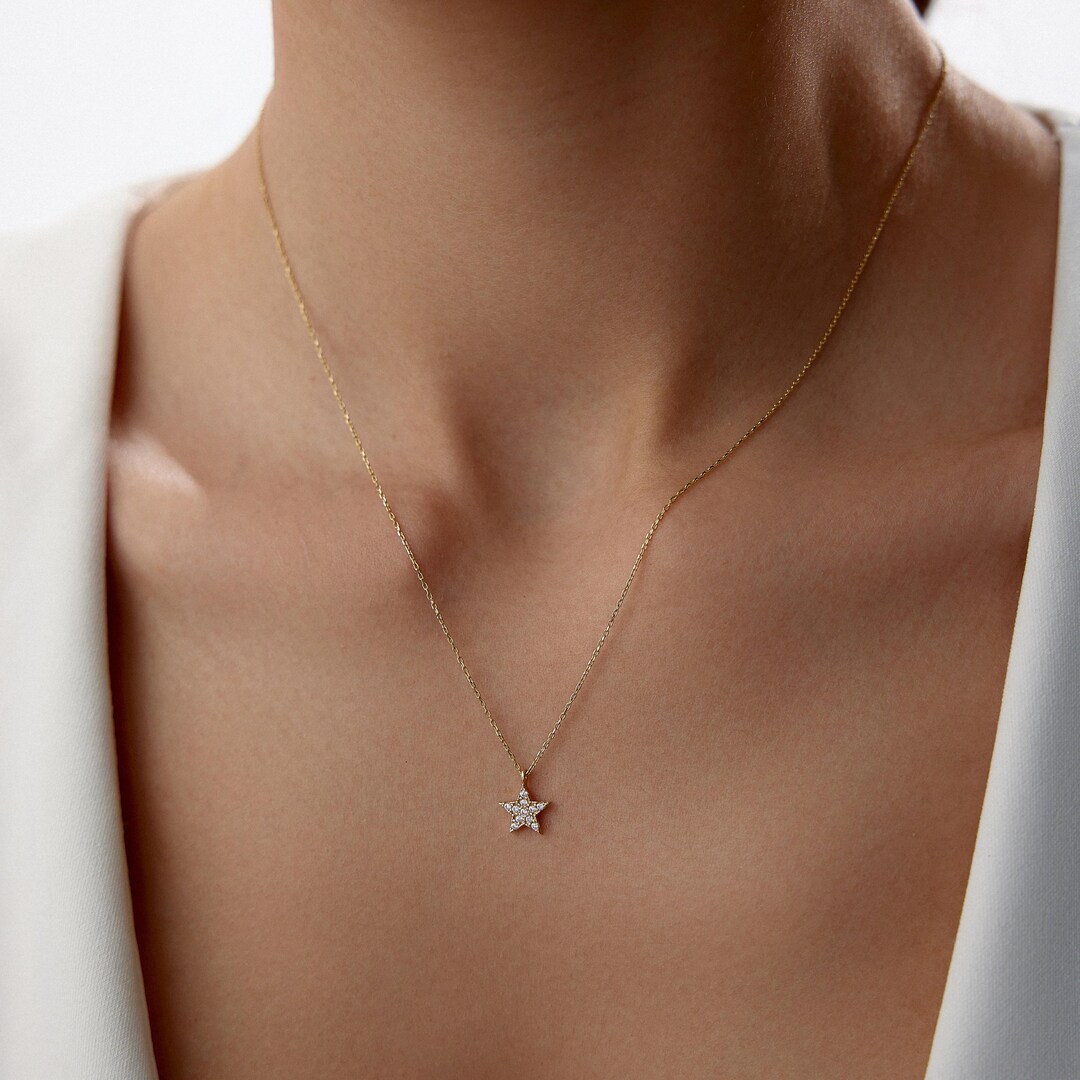 Gold Star Necklace, 14k Solid Gold Star Charm, Gold Star Pendant, Star ...