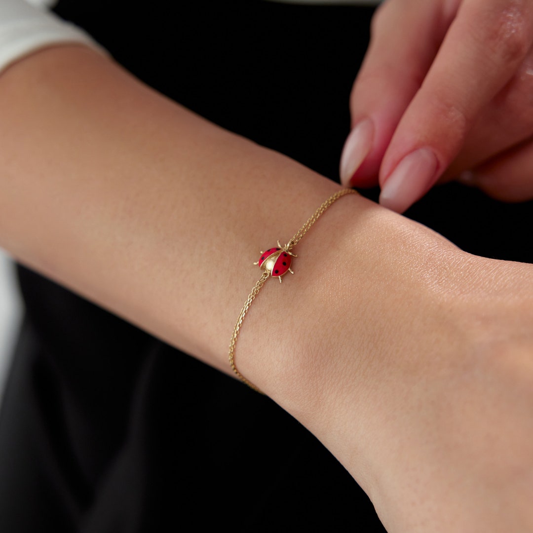 Gold Ladybug Bracelet, 14k Gold Bracelet, Tiny Gold Ladybug, Ladybug ...