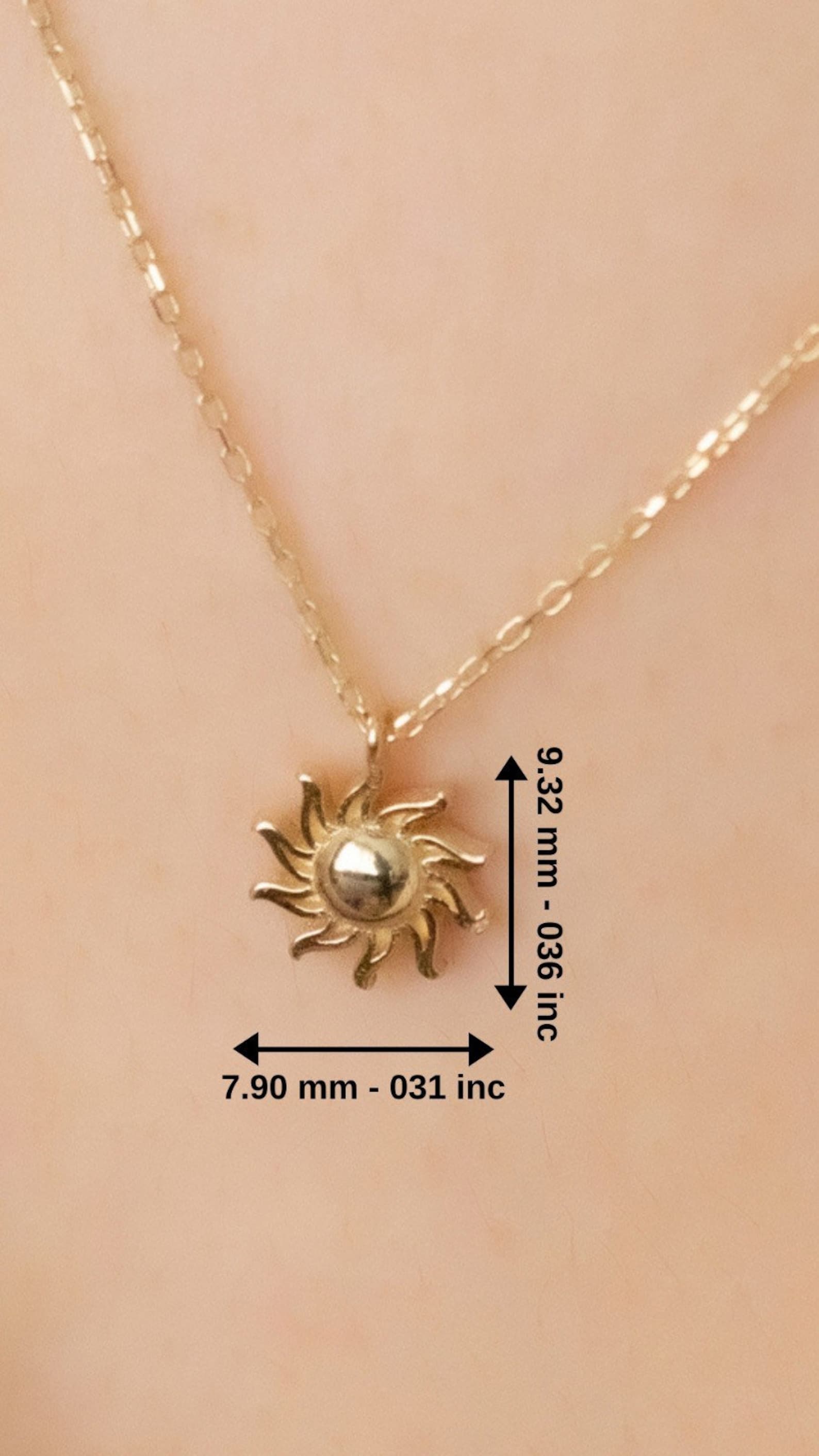 Gold Sun Necklace, 14k Solid Gold Sun Pendant, Solar Celestial Sun ...