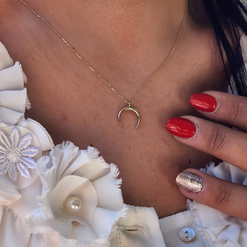 14k Solid Gold Crescent Necklace Crescent Pendant Gold - Etsy