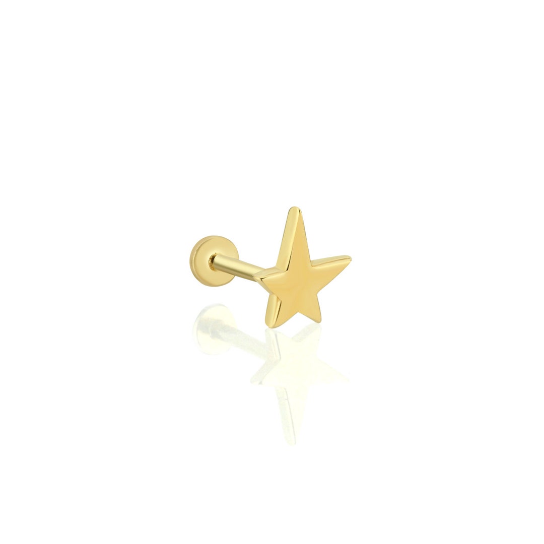 14K Solid Gold Star Rook Earring, Mini Star Conch Piercing, Bridge ...