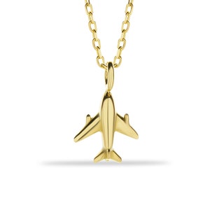 Gold Airplane Necklace, Pilot Graduation Gift, 14K Gold Plane Charm ...