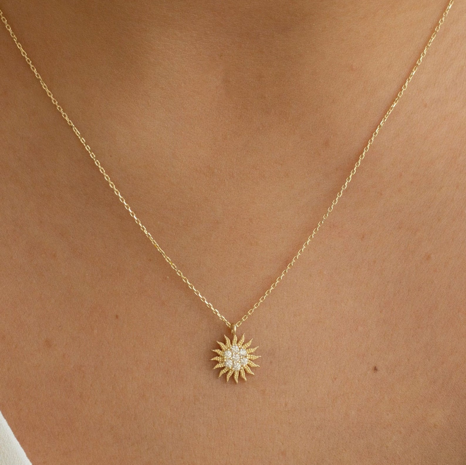 Gold Sun Necklace Sun Charm Real Gold Sun Necklace Dainty - Etsy