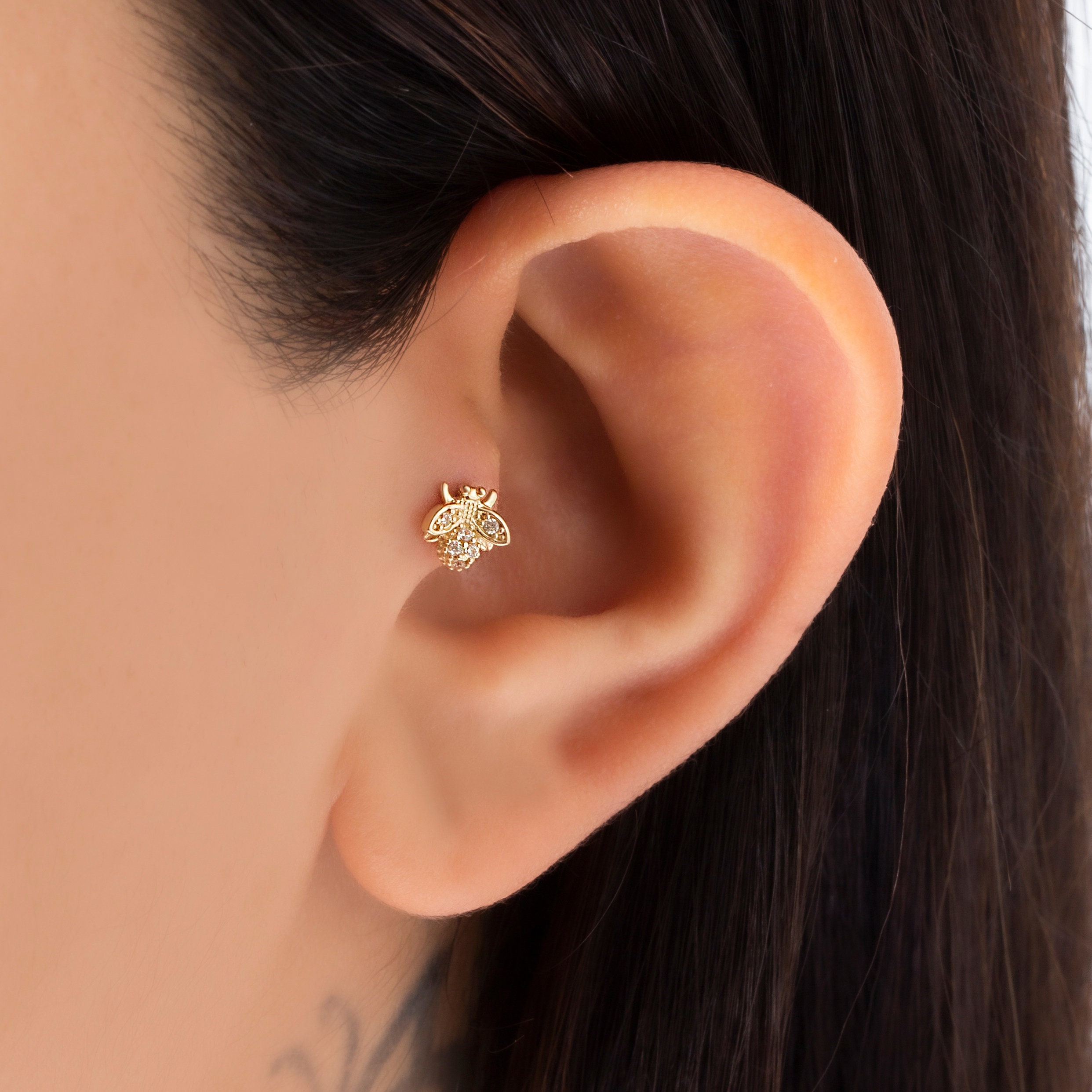 Gold Bee Helix, Bee Ear Cuff, Bee Helix Earring, Bee Piercing, Bee ...