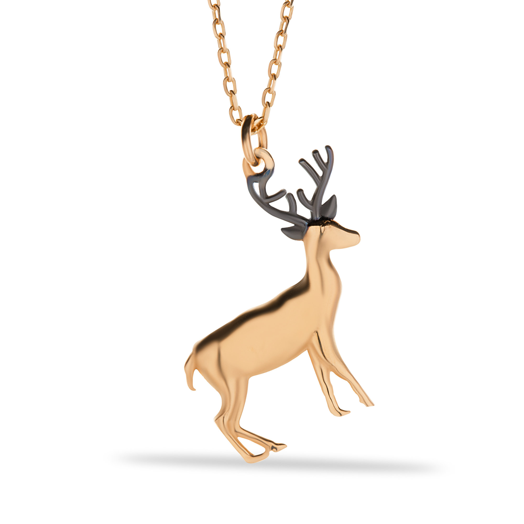 14K Gold Deer Necklace, Real Gold Chain Deer Necklace, Animal Lover ...