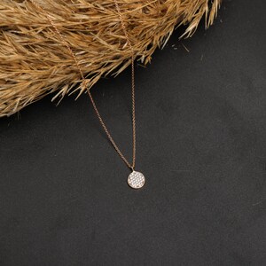 Pave Disc Necklace, Pave Disc Jewelry, Pave Circle Necklace, Gold Disc ...