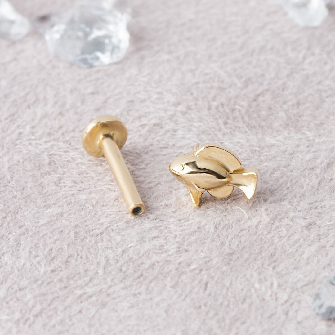 Fish Piercing, Gold Fish Earring, Helix Earring, Rook Piercing, Conch ...