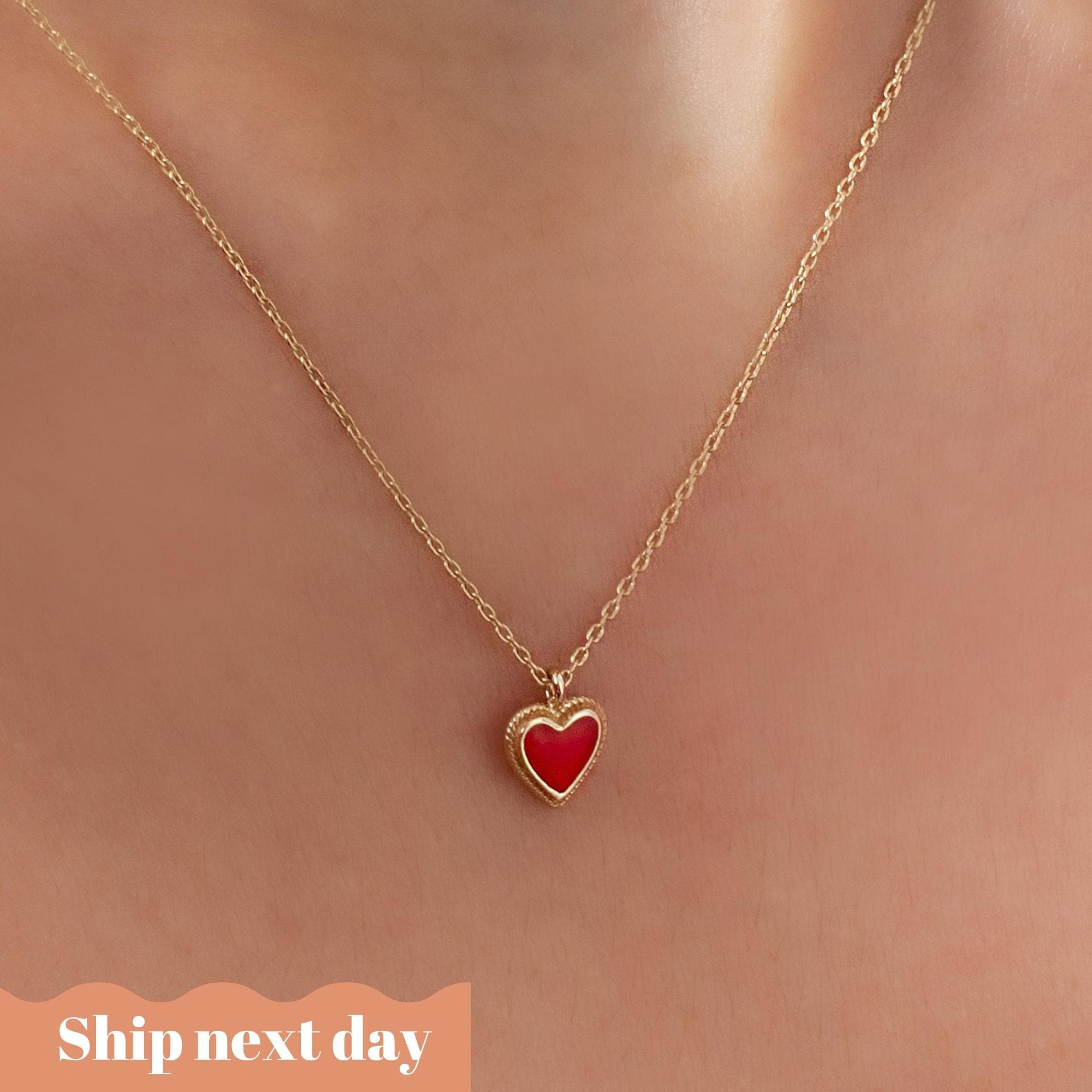 Red Heart Necklace, Red Heart Enamel, Waterproof Necklace, Realistic ...