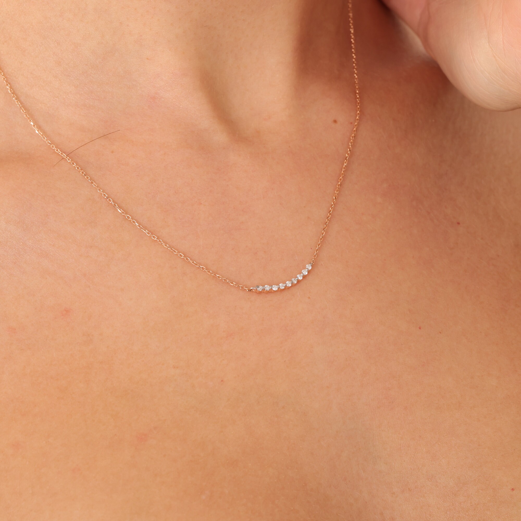 Curved Dazzling Diamond Bar Necklace 14k Curved Bar Pendant - Etsy