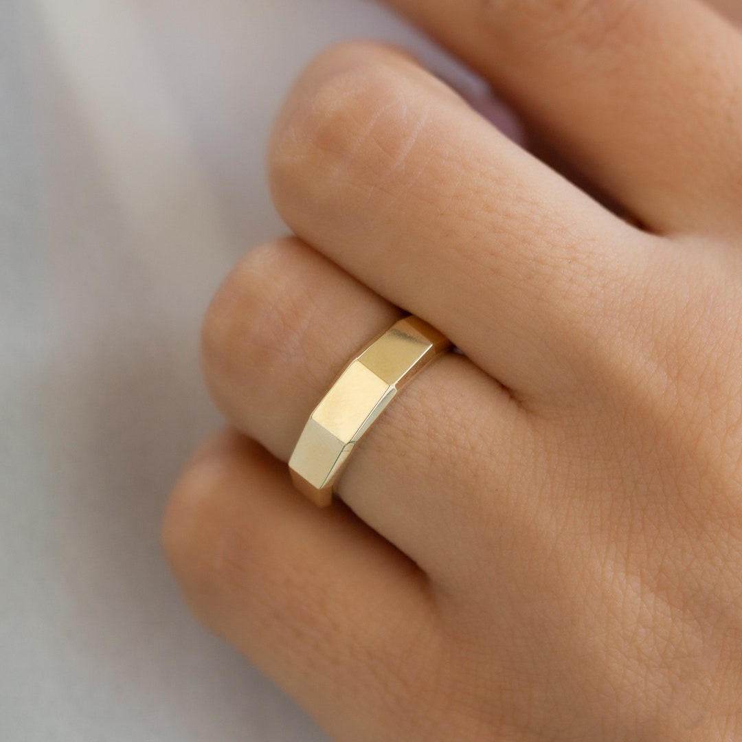 14k Solid Gold Edge Ring, Gold Geometric Band, Unique Sharp Ring ...