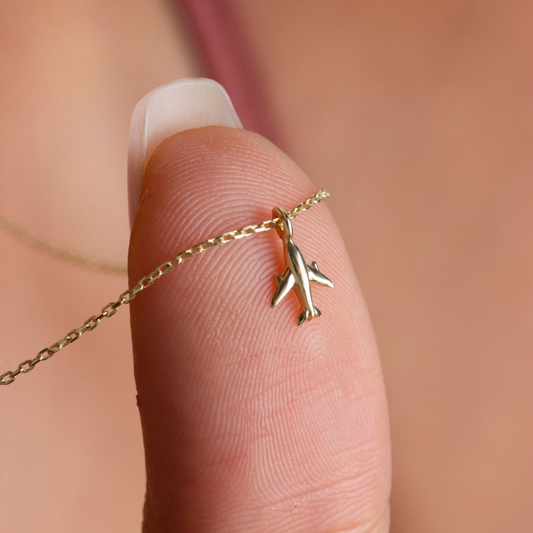 Gold Airplane Necklace, Pilot Graduation Gift, 14K Gold Plane Charm ...