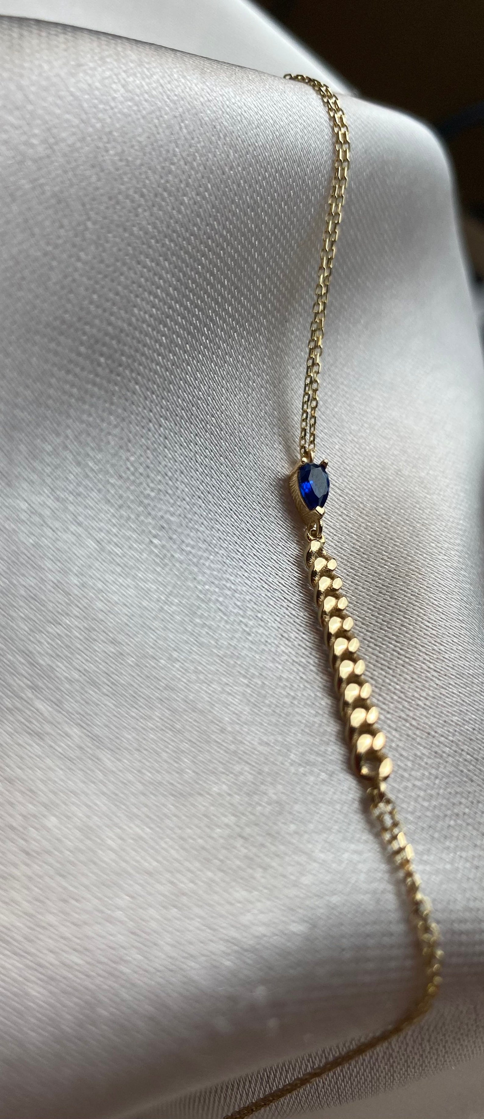 14k Yellow Gold Blue Stone Chain Bracelet 14K Solid Gold - Etsy