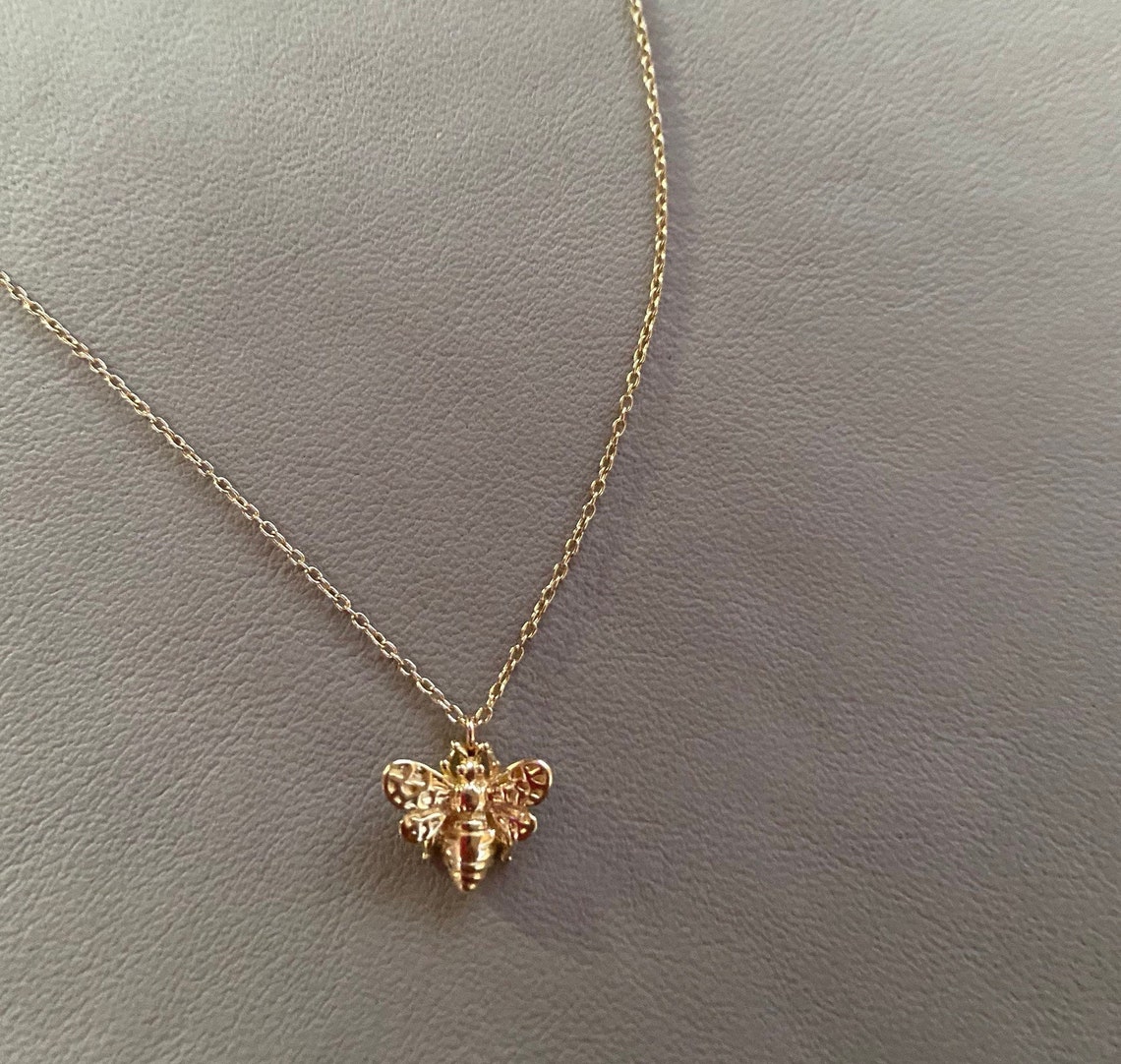 Tiny 14k Solid Gold Bee Necklace 14k Gold Bee Charm or With | Etsy