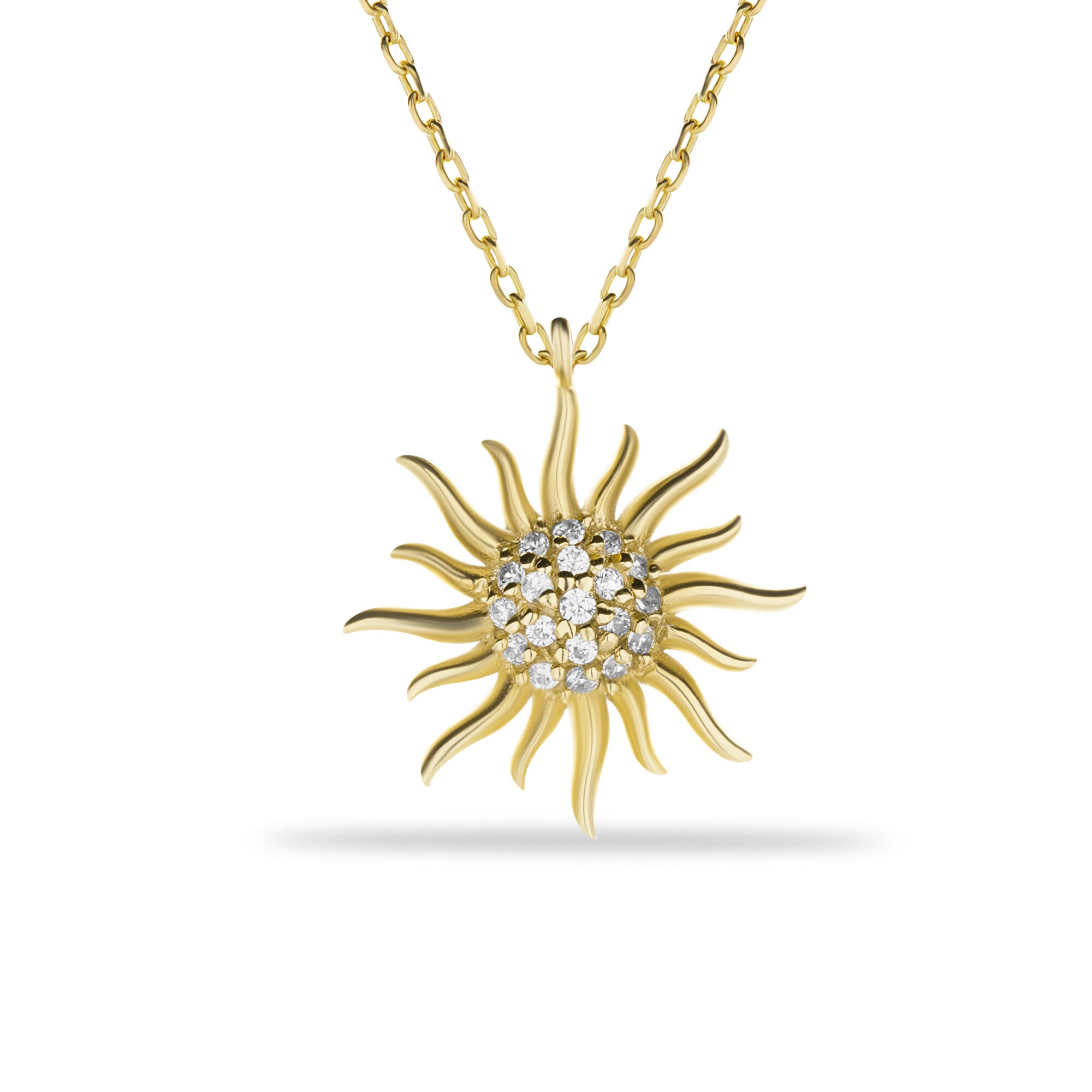 Gold Sun Necklace, Gold Sun Pendant, 14k Gold Sun Charm, Gold Sun ...
