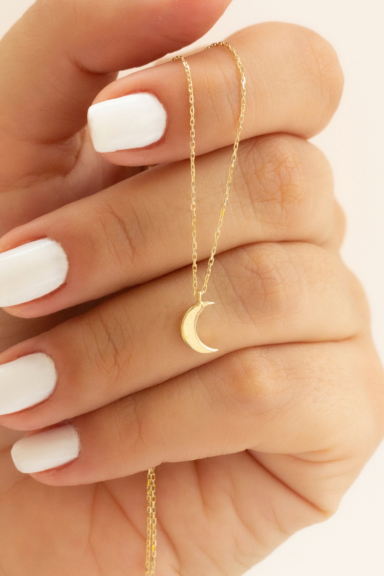 14k Solid Gold Moon Necklace, Crescent Moon Necklace, Dainty Moon Star ...