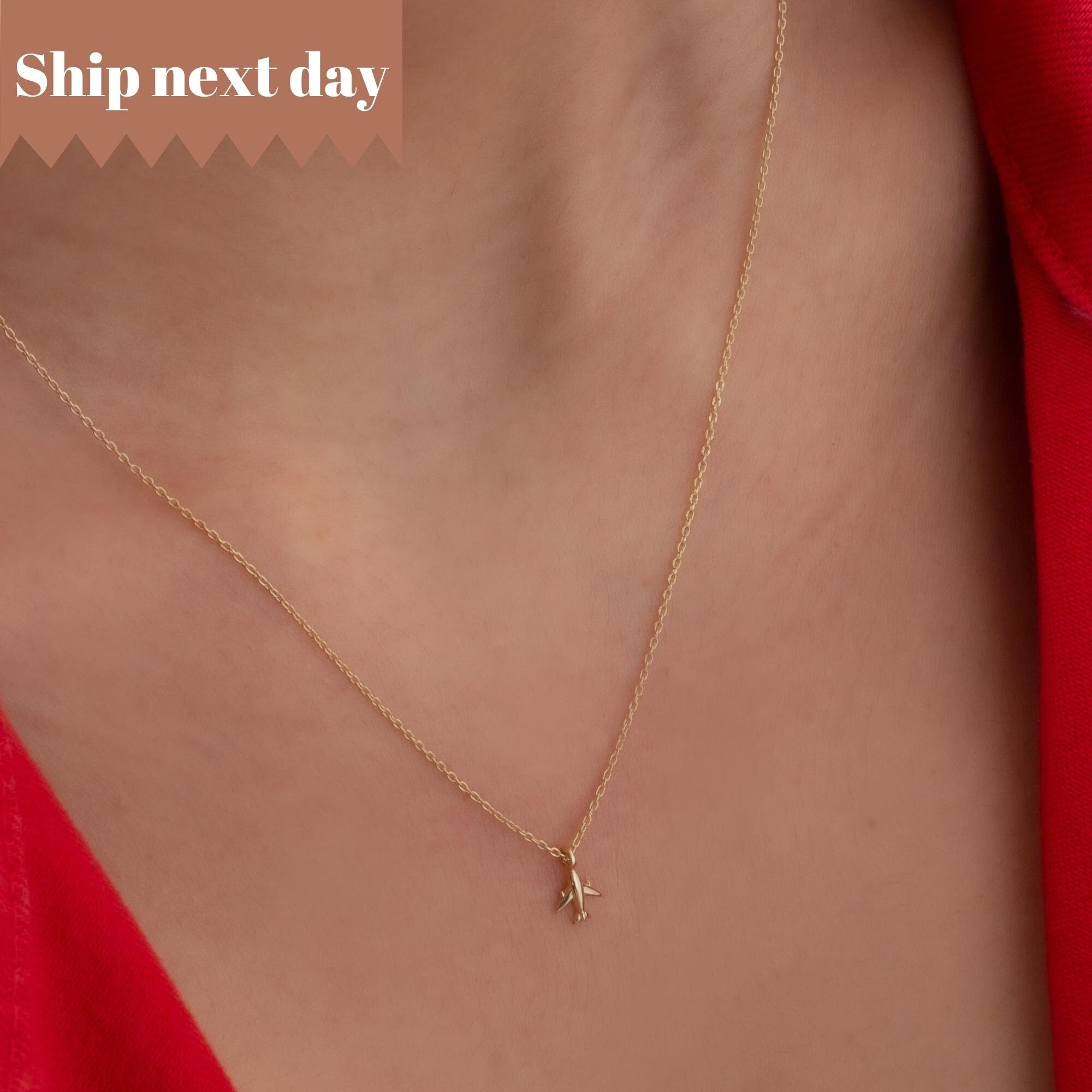 Gold Airplane Necklace Pilot Graduation Gift 14K Gold Plane | Etsy