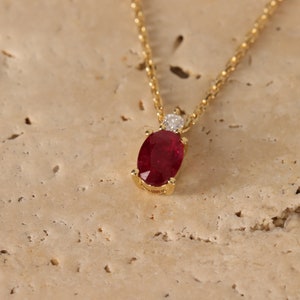 Gold Ruby Drop Necklace, 14k July Birthstone Gift, Red Gemstone Pendant ...