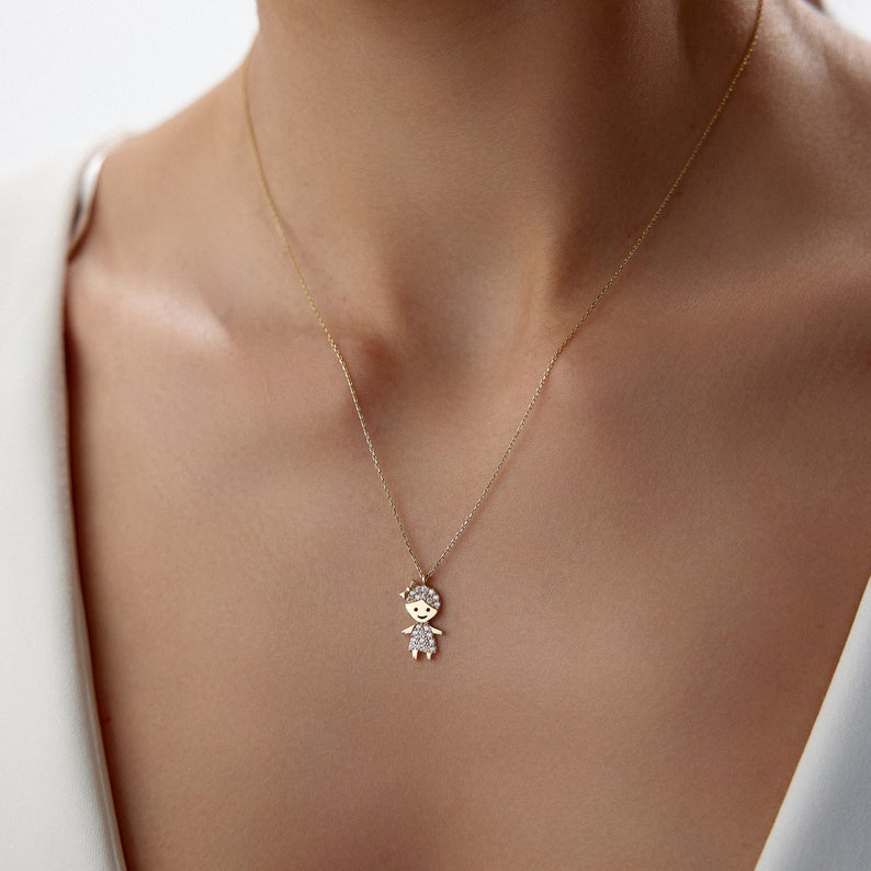 Gold Girl Necklace, Girl Figure Pendant, Mom Necklace, dainty Gold Girl ...