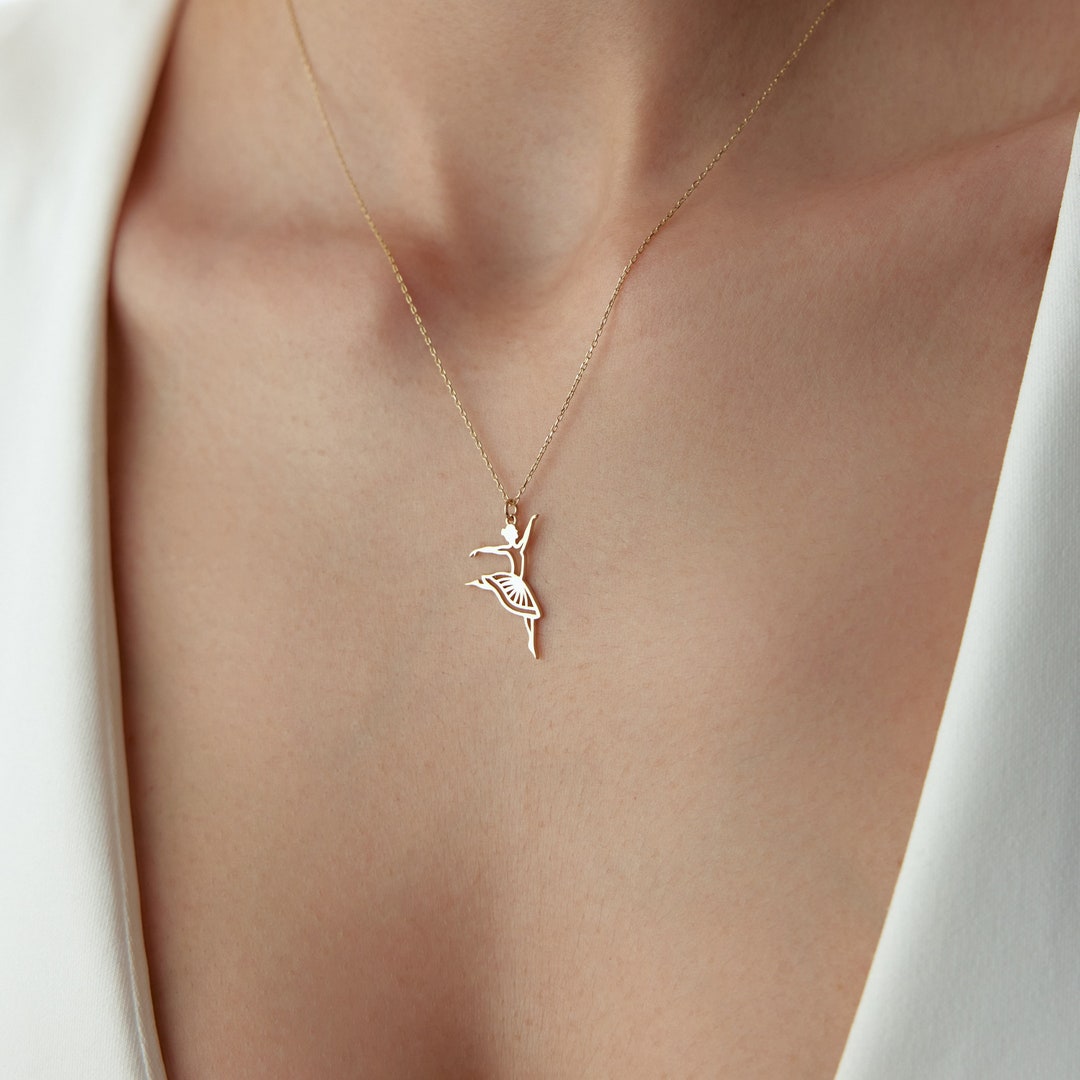 Gold Ballerina Necklace, Dance Charm, Ballerina Jewelry, Solid Gold ...