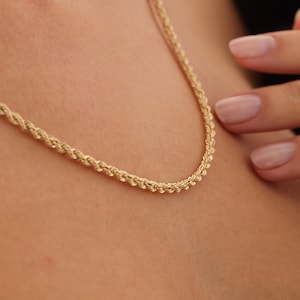 14k Gold Rope Chain Necklace, Necklace for Women, Solid 14k Gold Rope ...