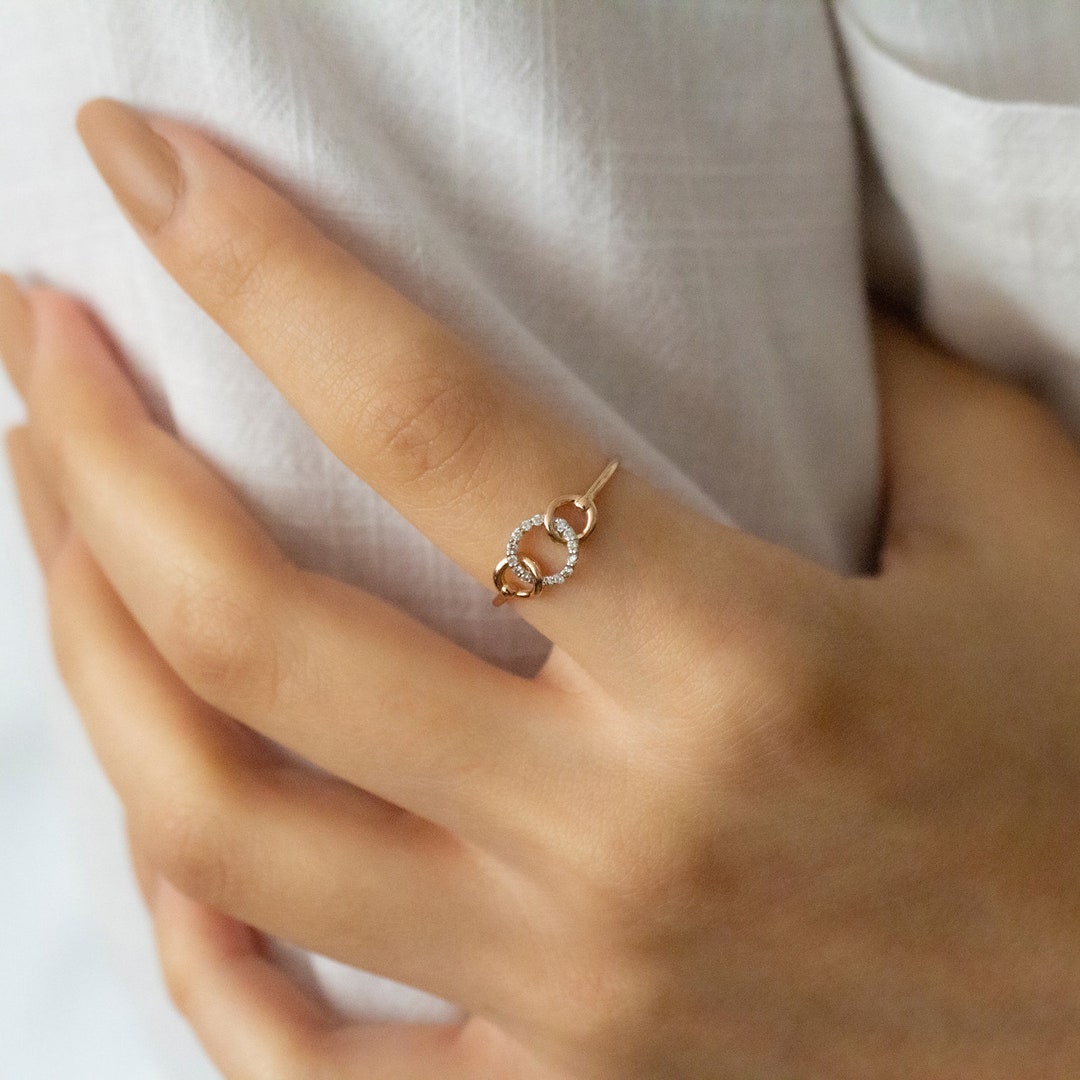 Diamond Circle Ring, 14k Gold Circle, Diamond Rose Gold Circle Ring, Open Circle Ring, Open Link ...
