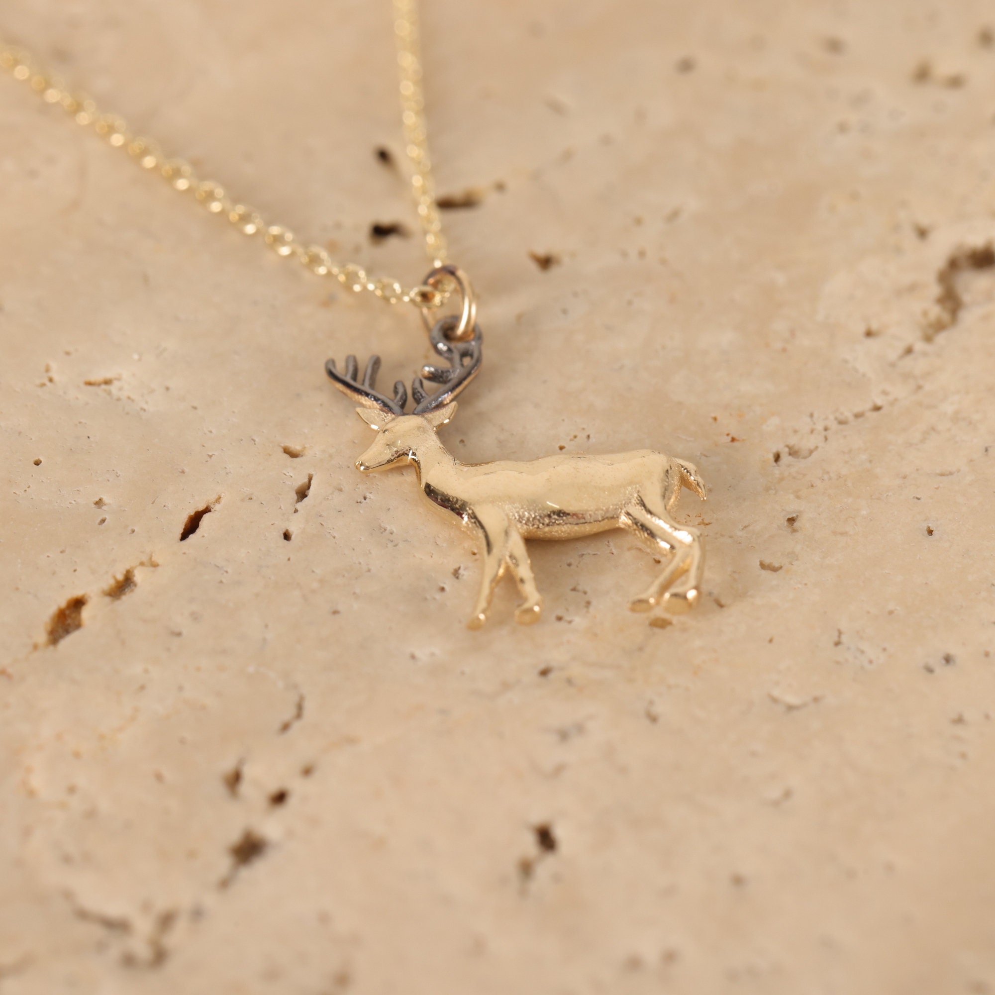 14K Gold Deer Necklace Real Gold Chain Deer Necklace Animal - Etsy