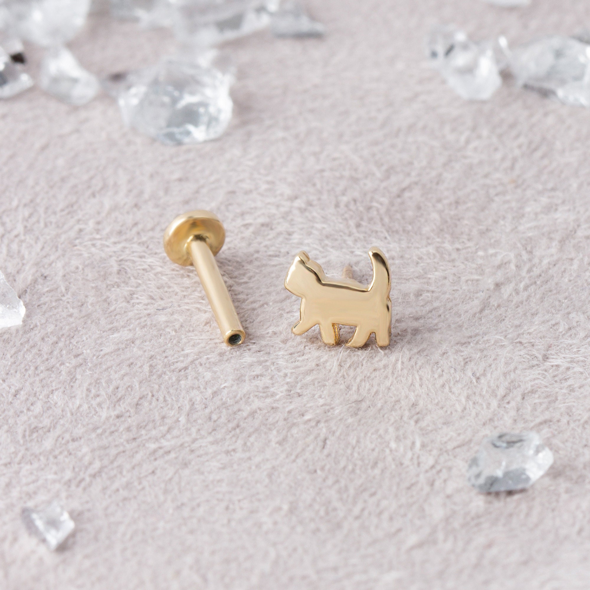 Cat Piercing, Cat Earring, Cartilage Earring, Helix Earring, Tragus ...