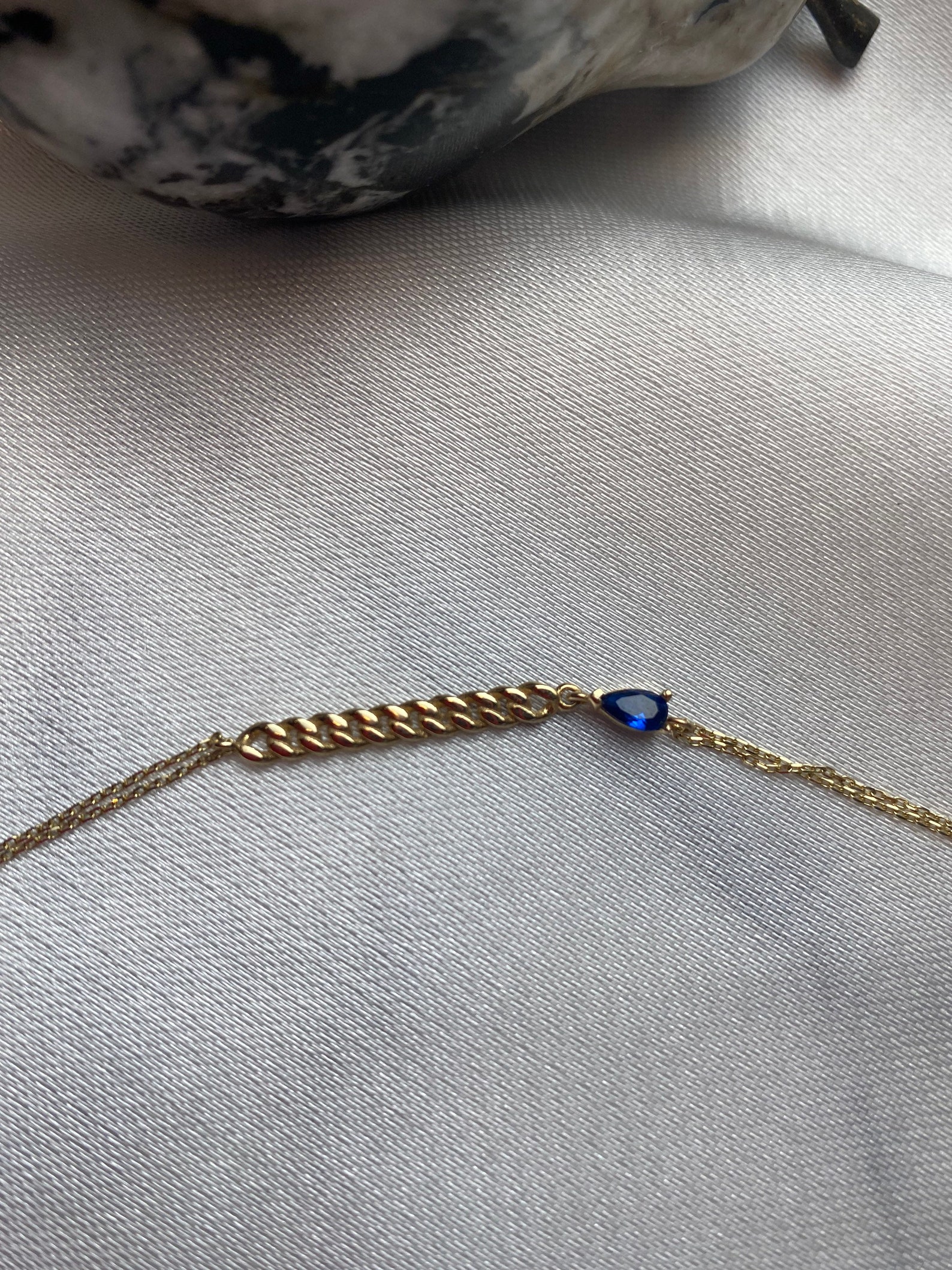 14k Yellow Gold Blue Stone Chain Bracelet 14K Solid Gold - Etsy
