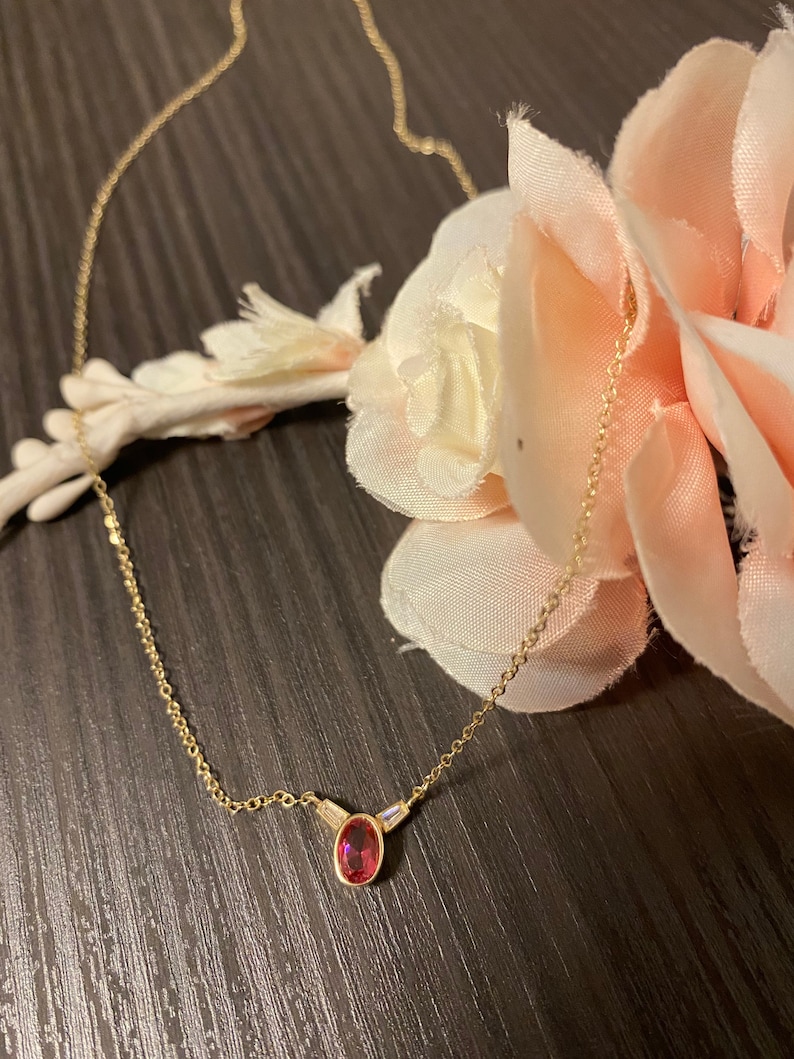 Gold Ruby Drop Necklace 14k July Birthstone Gift Red - Etsy