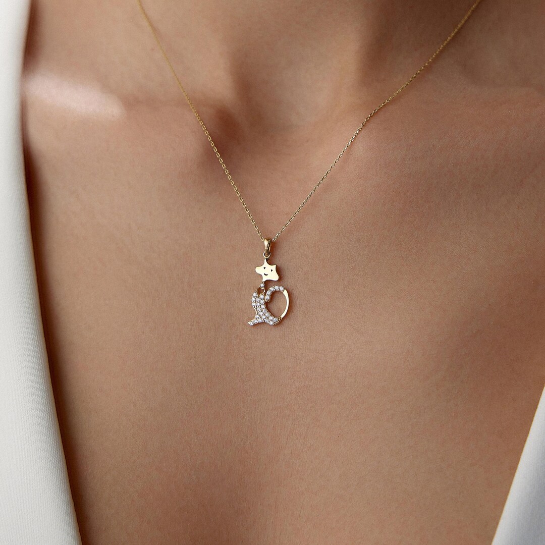 14K Solid Gold Cat Necklace, Pet Necklace, gold Cat Charm, Cat Pendant ...