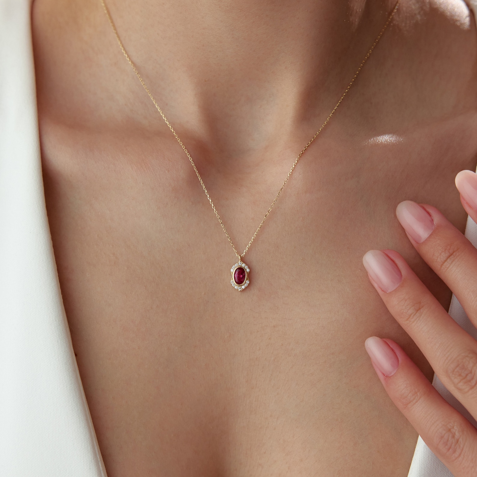 14k Gold Ruby Necklace, Gold Ruby Pendant, Ruby Birthstone, July ...
