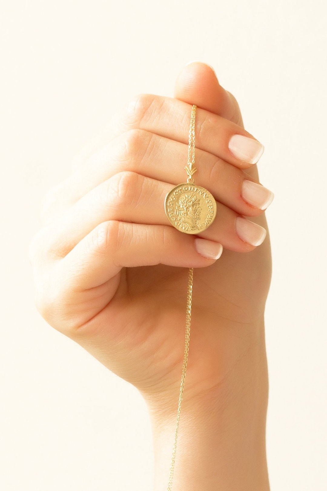 Gold Coin Necklace, Solid Gold Necklace, Memorial Gift, Medallion ...