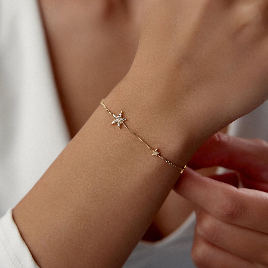 Real Gold Star Bracelet, Friendship Lucky Bracelet, Celestial Jewelry ...